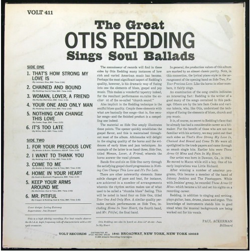 OTIS REDDING The Great Otis Redding Sings Soul Ballads (ATCO / VOLT 411) Germany 1966 mono LP (Soul)